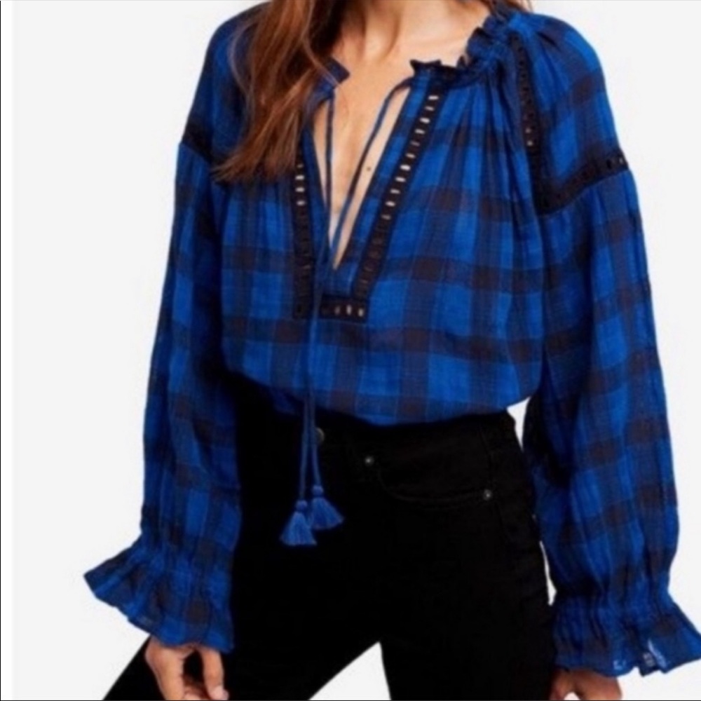 Free People Honey Grove Buffalo Check Blouse - Gem